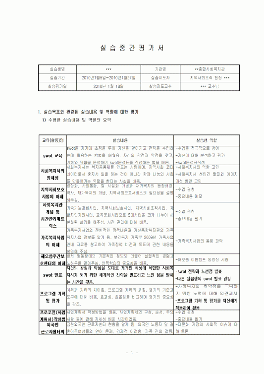 사회복지실습 최종보고서