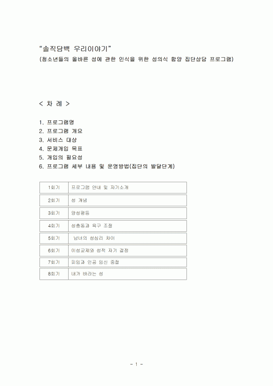 청소년들의 올바른 성의식 함양을 위한 집단상담 프로그램 “솔직담백 우리이야기”