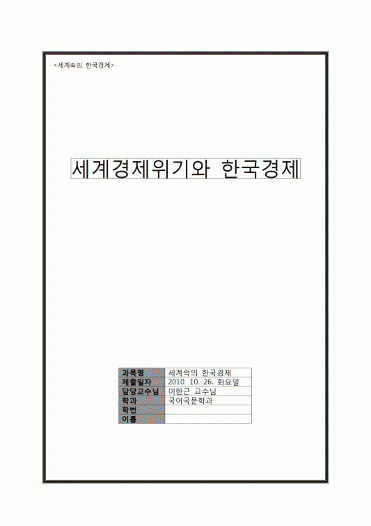 서브프라임 모기지론, 월스트리트발 금융위기가 한국 경제에 미친 영향