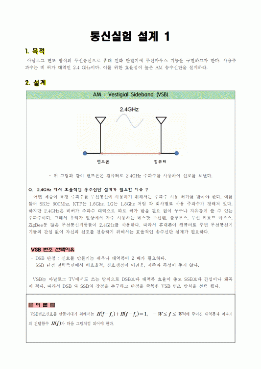 VSB 방식의 AM 송/수신단 설계 (매트랩 이용)