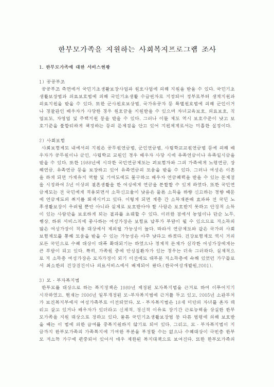 한부모가족을 지원하는 사회복지프로그램 조사