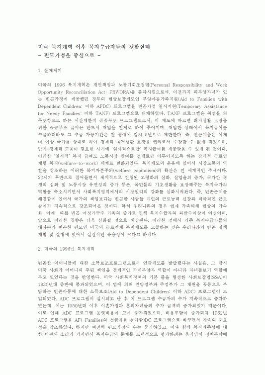 미국복지개혁이후복지수급자들의생활실태