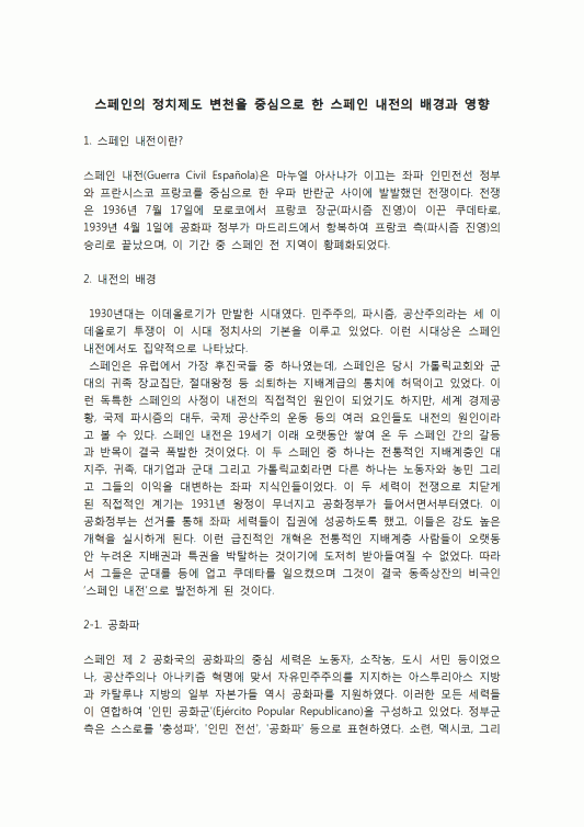 스페인의 정치제도 변천을 중심으로 한 스페인 내전의 배경과 영향