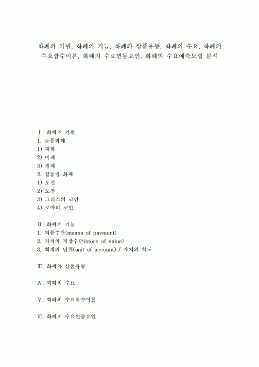 [화폐][상품유통][화폐 수요함수이론][화폐 수요변동요인][화폐 수요예측모형]화폐의 기원, 화폐의 기능, 화폐와 상품유통, 화폐의 수요, 화폐의 수요함수이론, 화폐의 수요변동요인, 화폐의 수요예측모형 분석