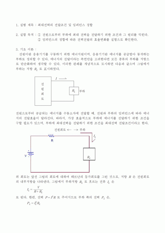 [예비] 최대전력의 전달조건 및 임피던스 정합