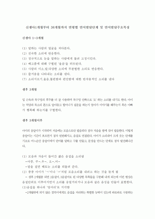 신생아1개월부터 36개월까지 연령별 언어발달단계 및 언어발달주요특징