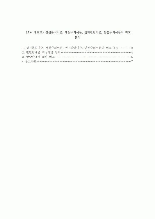 정신분석이론, 행동주의이론, 인지발달이론, 인본주의이론의 비교 분석