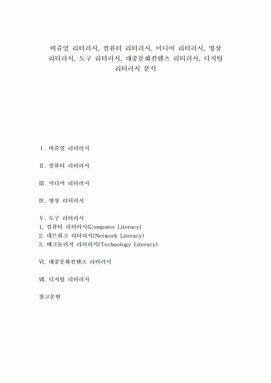 [리터러시][비쥬얼][컴퓨터][미디어][영상][도구][대중문화컨텐츠][디지털]비쥬얼 리터러시, 컴퓨터 리터러시, 미디어 리터러시, 영상 리터러시, 도구 리터러시, 대중문화컨텐츠 리터러시, 디지털 리터러시 분석