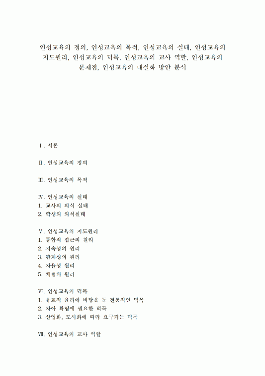 인성교육(인성지도) 정의,목적, 인성교육(인성지도) 실태, 인성교육(인성지도) 지도원리, 인성교육(인성지도) 덕목, 인성교육(인성지도) 교사 역할, 인성교육(인성지도) 문제점, 인성교육(인성지도) 내실화방안 분석