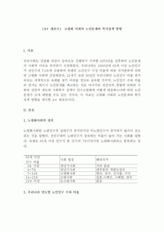 고령화 사회의 노인문제와 복지정책 방향