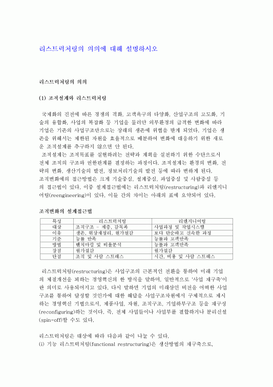 리스트럭처링의 의의에 대해 설명