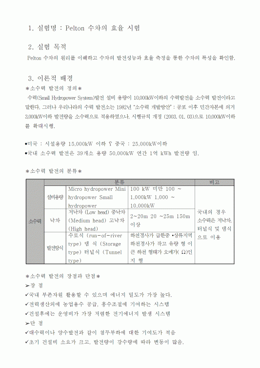 Pelton 수차의 효율 시험