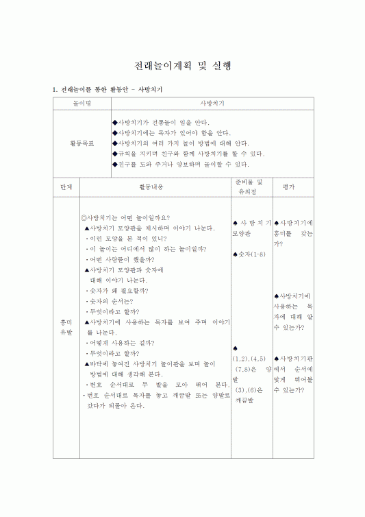 역할놀이, 운동놀이, 목공놀이, 전래놀이, 음률놀이 한가지 영역 선택