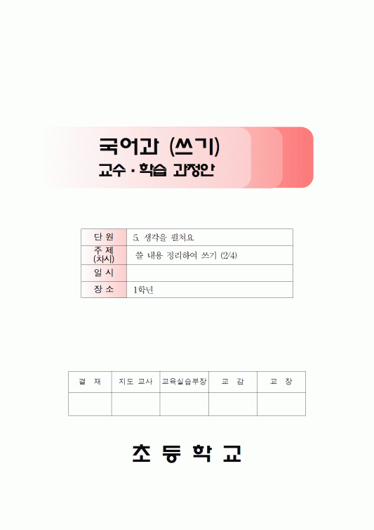 1)국어-생각을 펼쳐요-쓸 내용 정리하여 쓰기