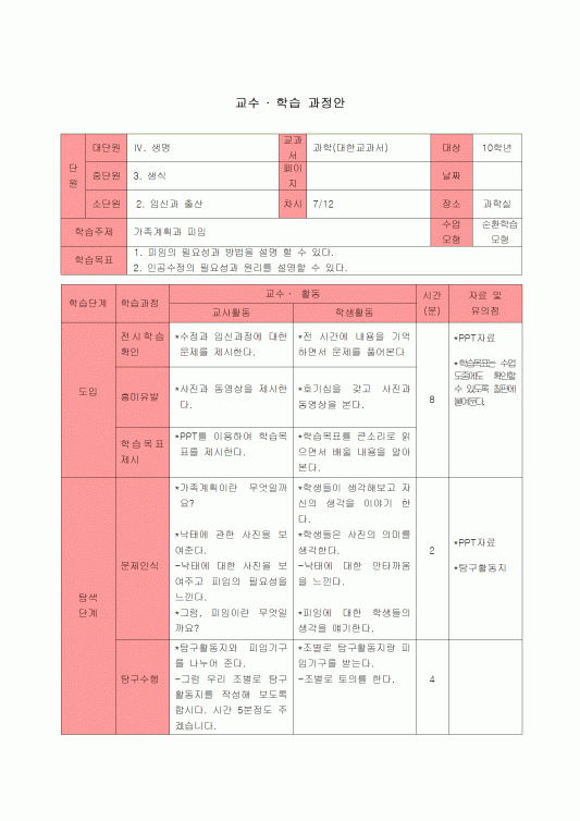 학습지도안 약안-과학,생식단원