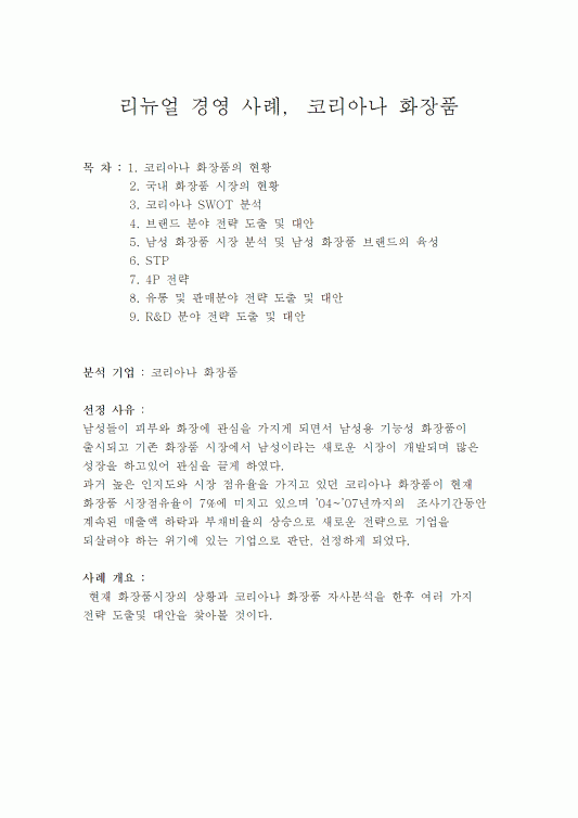 리뉴얼 경영 사례,  코리아나 화장품