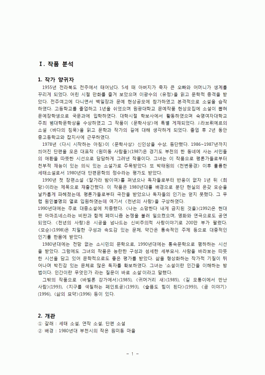 양귀자 원미동 시인 작품분석