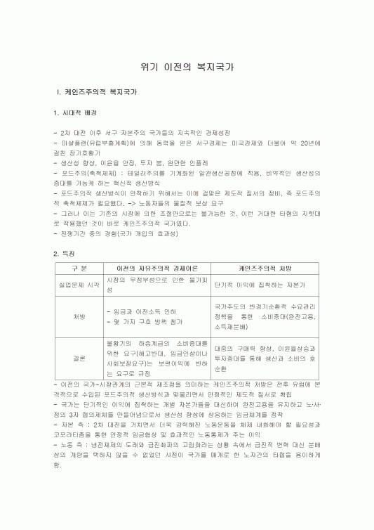 복지국가 위기와 재편 - 위기 이전의 복지국가