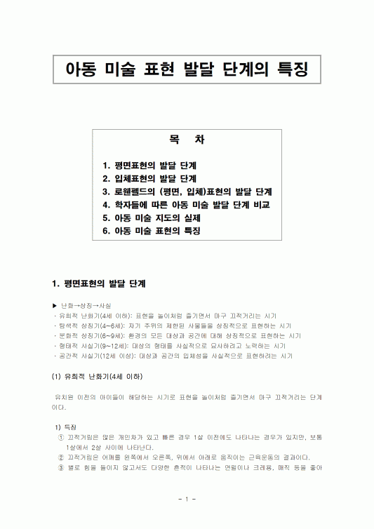 [아동미술] 로웬펠드(Lowenfeld)의 아동 미술 표현 발달 단계의 특징