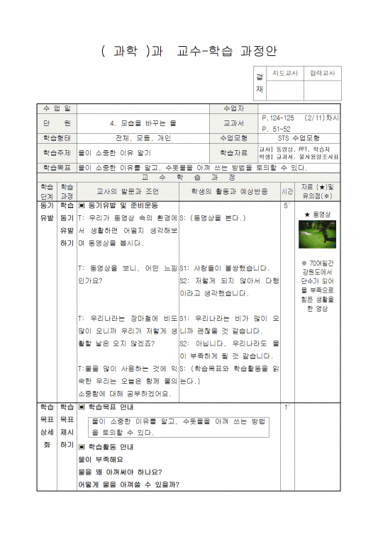 4)과학-모습을 바꾸는 물-물이 소중한 이유를 알고, 수돗물을 아껴 쓰는 방법을 토의(중안)