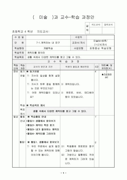 4)미술-7-1. 캐릭터는 내 친구 - 캐릭터를 찾아라