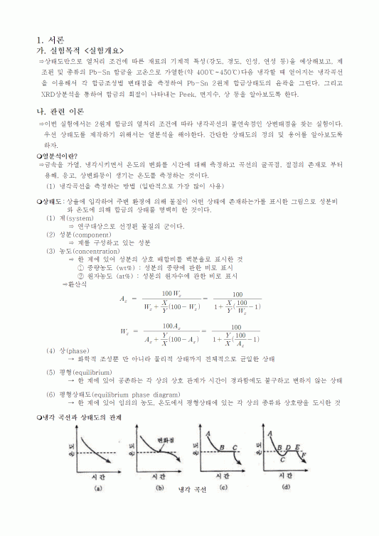 상변태에 따른 열분석(2원계 합금의 열분석실험 및 조직 관찰)