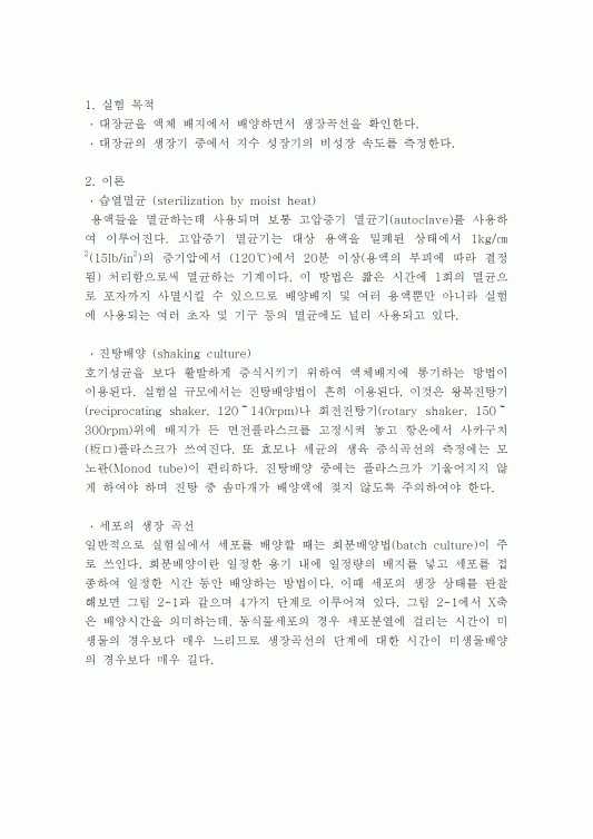 [생물공학] 회분식 미생물의 배양 : 대장균을 액체 배지에서 배양하면서 생장곡선을 확인, 대장균의 생장기 중에서 지수 성장기의 비성장 속도를 측정 - 실험결과, 논의 및 고찰