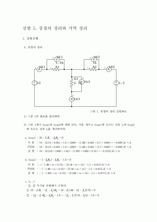 기초회로실험 결과레포트 중첩정리와 가역정리