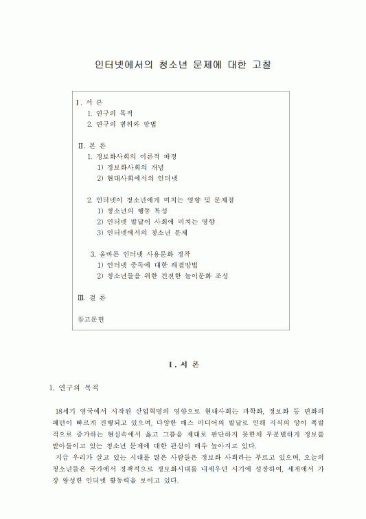 인터넷에서의 청소년 문제에 대한 고찰