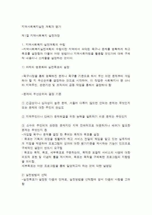 [사회복지] 지역사회복지실천 계획과 평가