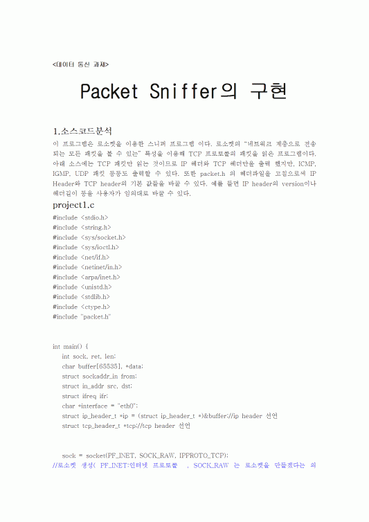 [데이터 통신] Packet Sniffer의 구현