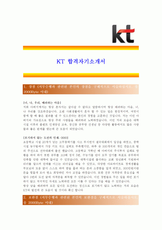 KT자기소개서자소서 샘플