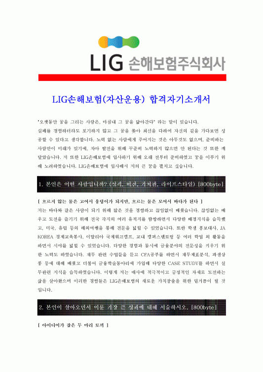 [ LIG손해보험 - 자산운용 ]합격 자기소개서[LIG손해보험 자기소개서][LIG손해보험 합격자기소개서][LIG손해보험 자기소개서샘플][LIG손해보험 자기소개서예문][자기소개서 작성법][자기소개서 예문]