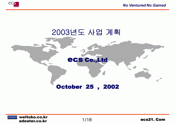 최첨단 IT부품소재 ecs Co.,Ltd - No Ventured No Gained 2003년도 사업 계획