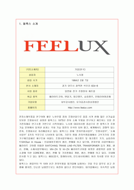 감성조명 필룩스(feelux)의 기업전략 성공사례