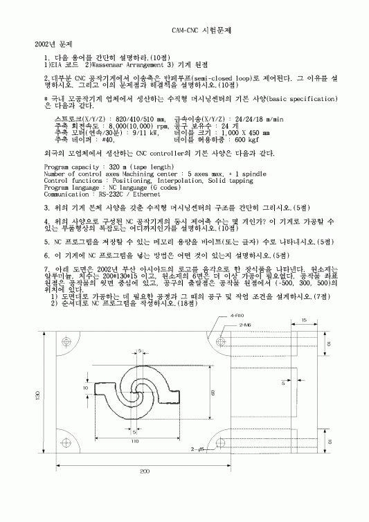 CAM-CNC 과거시험문제 (2002년, 2005년, 2007년)