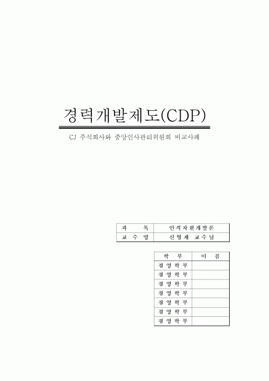 경력개발제도(CDP) - CJ 주식회사와 중앙인사관리위원회 비교사례