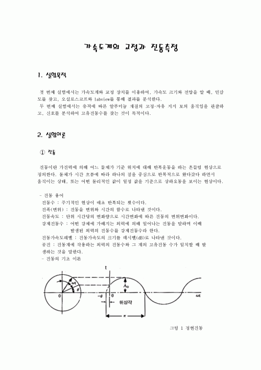 (홍익대학교) 계측 및 신호처리 - 가속도계의 교정과 진동측정