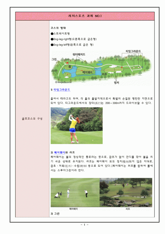 깔끔하게 골프에 관련된 코스 및 장비 골프용어에 대해서 구성