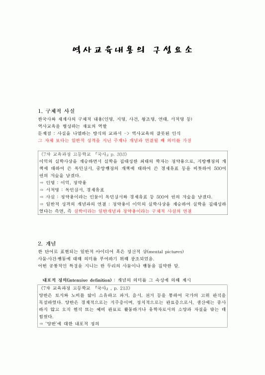 역사교육내용의 구성요소