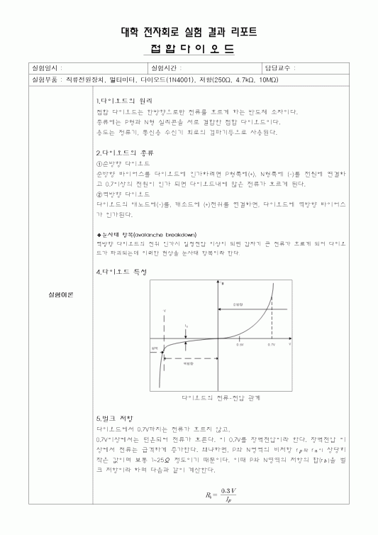 [실험 리포트] 전자회로실험 - 접합다이오드 결과