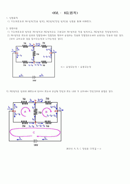 전기전자기초실험 - 키르히호프의 제1법칙[전류 법칙], 제2법칙[전압 법칙] 실험