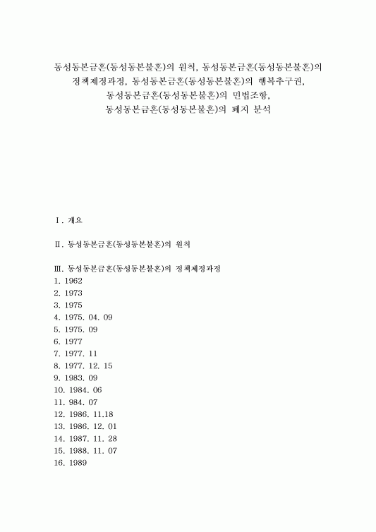 동성동본금혼(동성동본불혼)의 원칙, 동성동본금혼(동성동본불혼)의 정책제정과정, 동성동본금혼(동성동본불혼)의 행복추구권, 동성동본금혼(동성동본불혼)의 민법조항, 동성동본금혼(동성동본불혼)의 폐지 분석