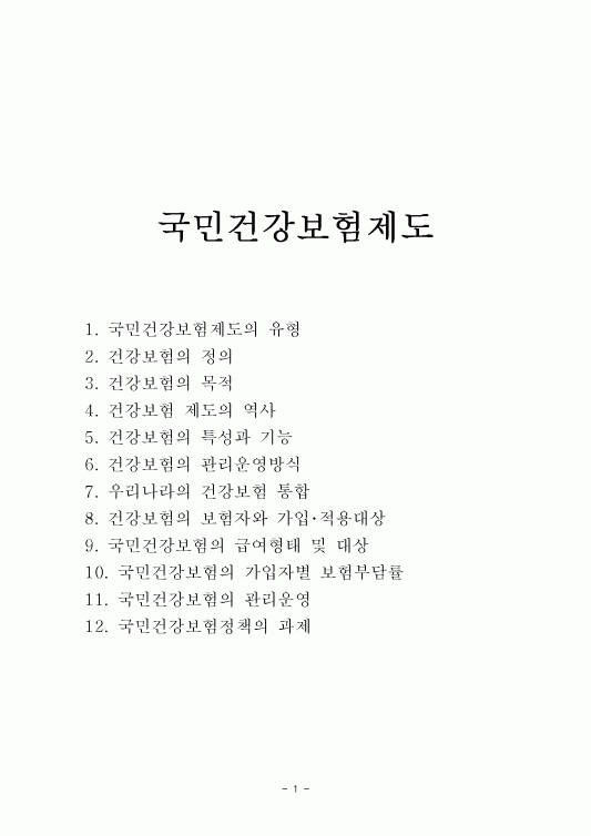 국민건강보험제도 5페이지 요약정리 요점정리 보고서