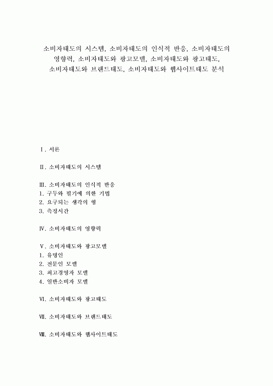 [소비자태도][브랜드태도]소비자태도의 시스템, 소비자태도의 인식적 반응, 소비자태도의 영향력, 소비자태도와 광고모델, 소비자태도와 광고태도, 소비자태도와 브랜드태도, 소비자태도와 웹사이트태도 분석