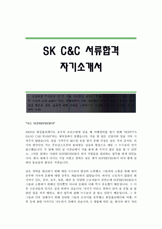 [SK씨앤씨자기소개서] SK C&C 서류합격 자기소개서,SK C&C(SKCNC)합격 자소서 샘플