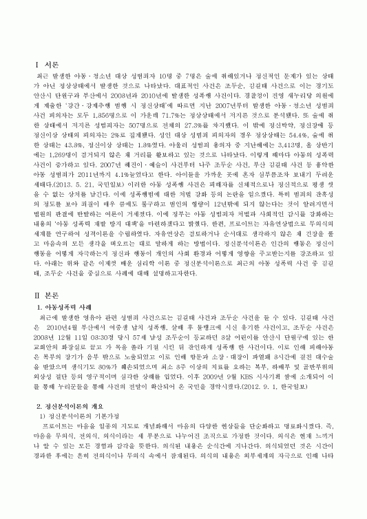 이제껏 배운 심리학 이론과 관련된 최근의 사례(뉴스기사)를 찾아 그 심리학적 이론으로 사례를 설명 - 아동성폭력 사례, 정신분석이론의 개요, 성향적 특성 분석