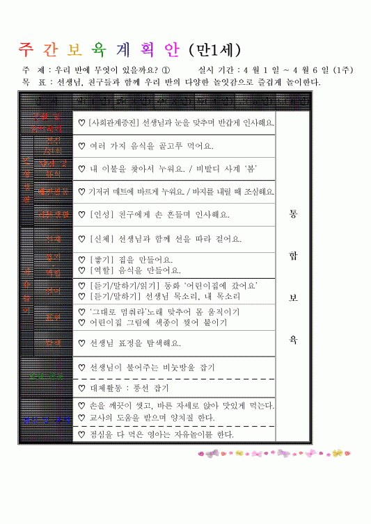 [ 어린이집 평가인증 보육일지 ]법인 어린이집 평가인증 통과한 만1세 4월 새로운 것이 낯설어요2