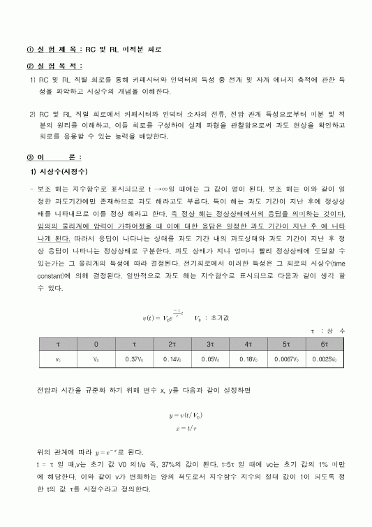 기초회로실험(rc및rl 미적분회로)