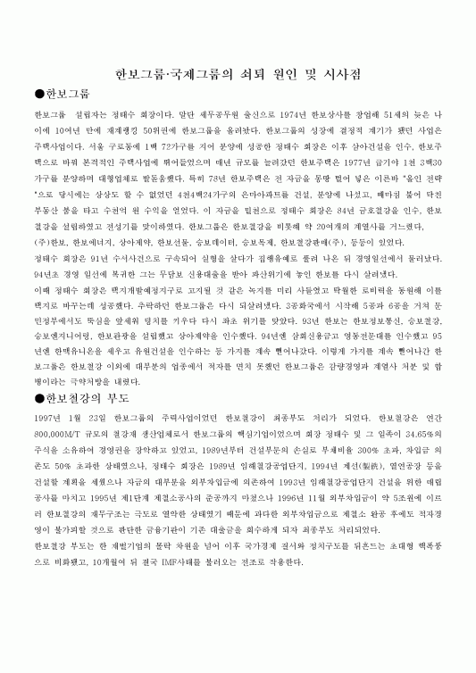 한보, 국제그룹의 쇠퇴 원인 및 시사점